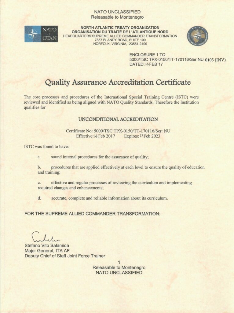 NATO ACCREDITATION – International Special Training Center